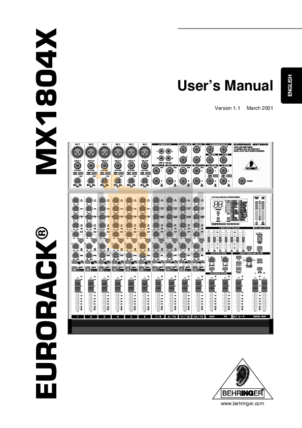 PDF manual for Behringer Other Eurorack MX1804X Mixers