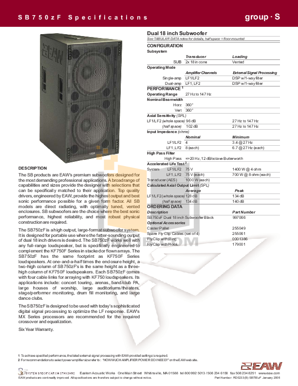 Download free pdf for Eaw KF750 Speaker manual