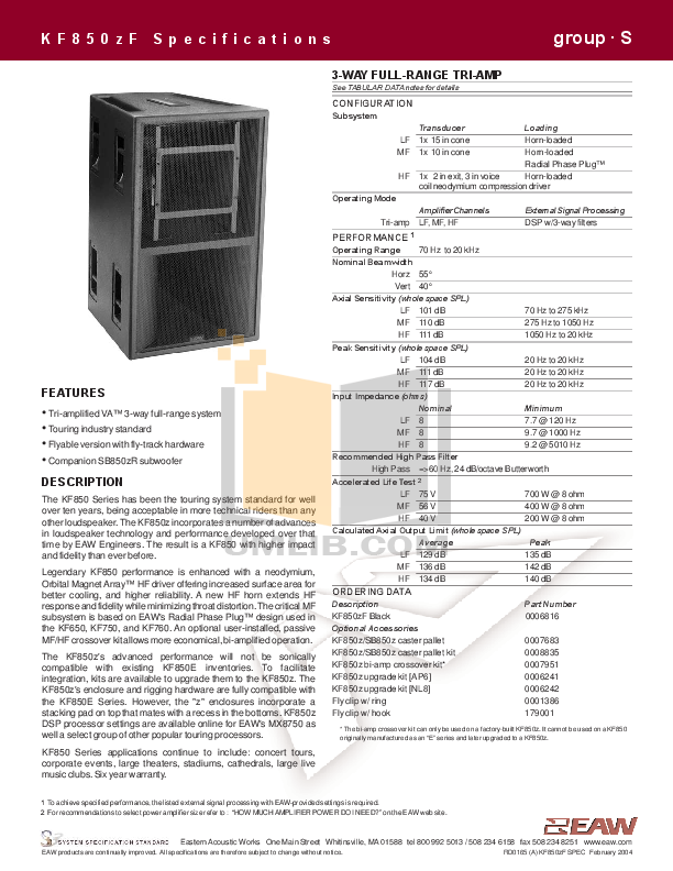 Download free pdf for Eaw KF750 Speaker manual
