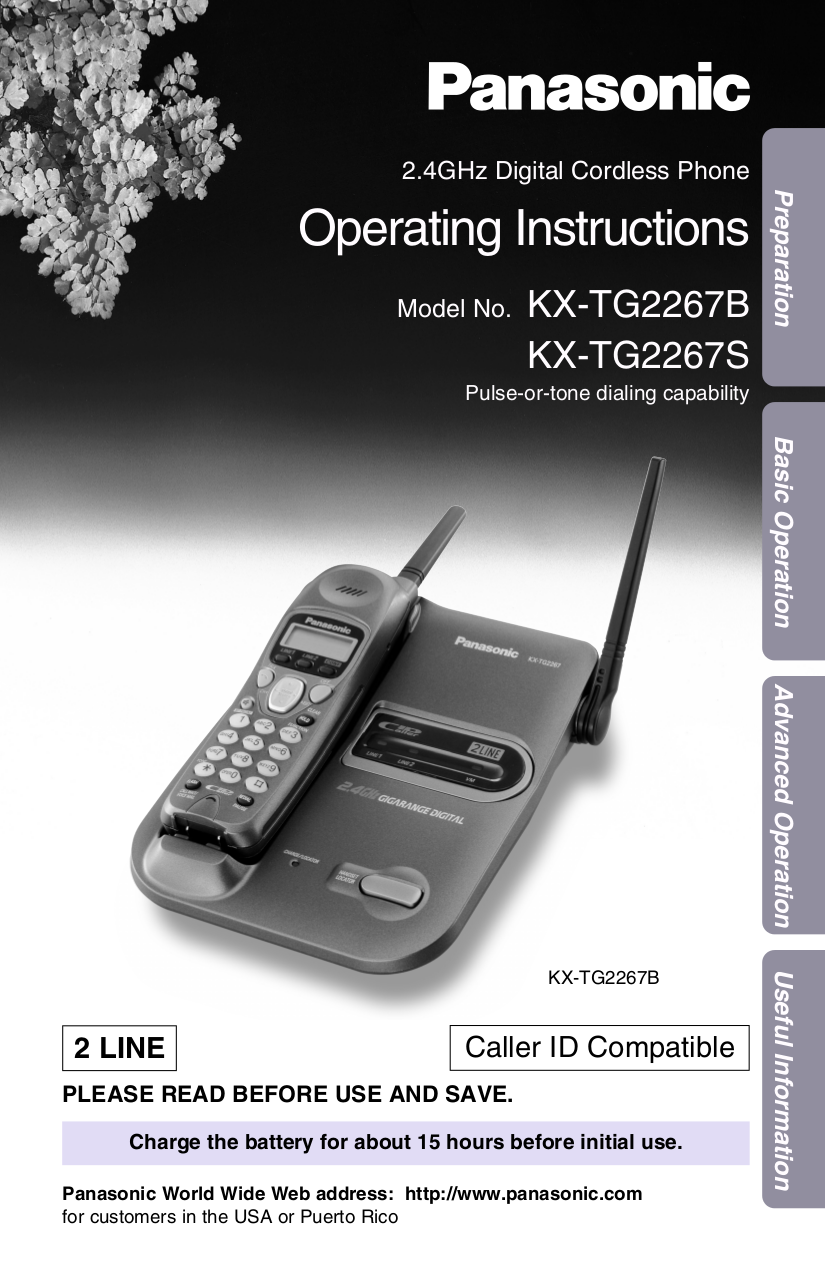PDF manual for Panasonic Telephone KX-TG2267S