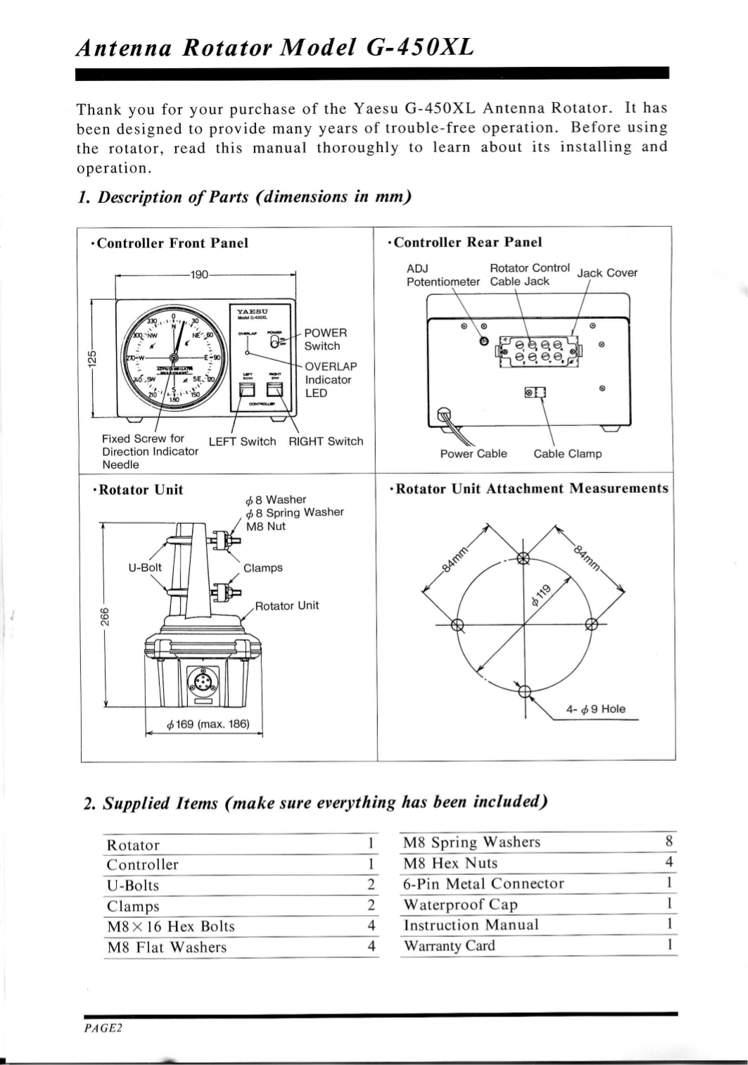 PDF manual for Yaesu Other G-450A Rotator