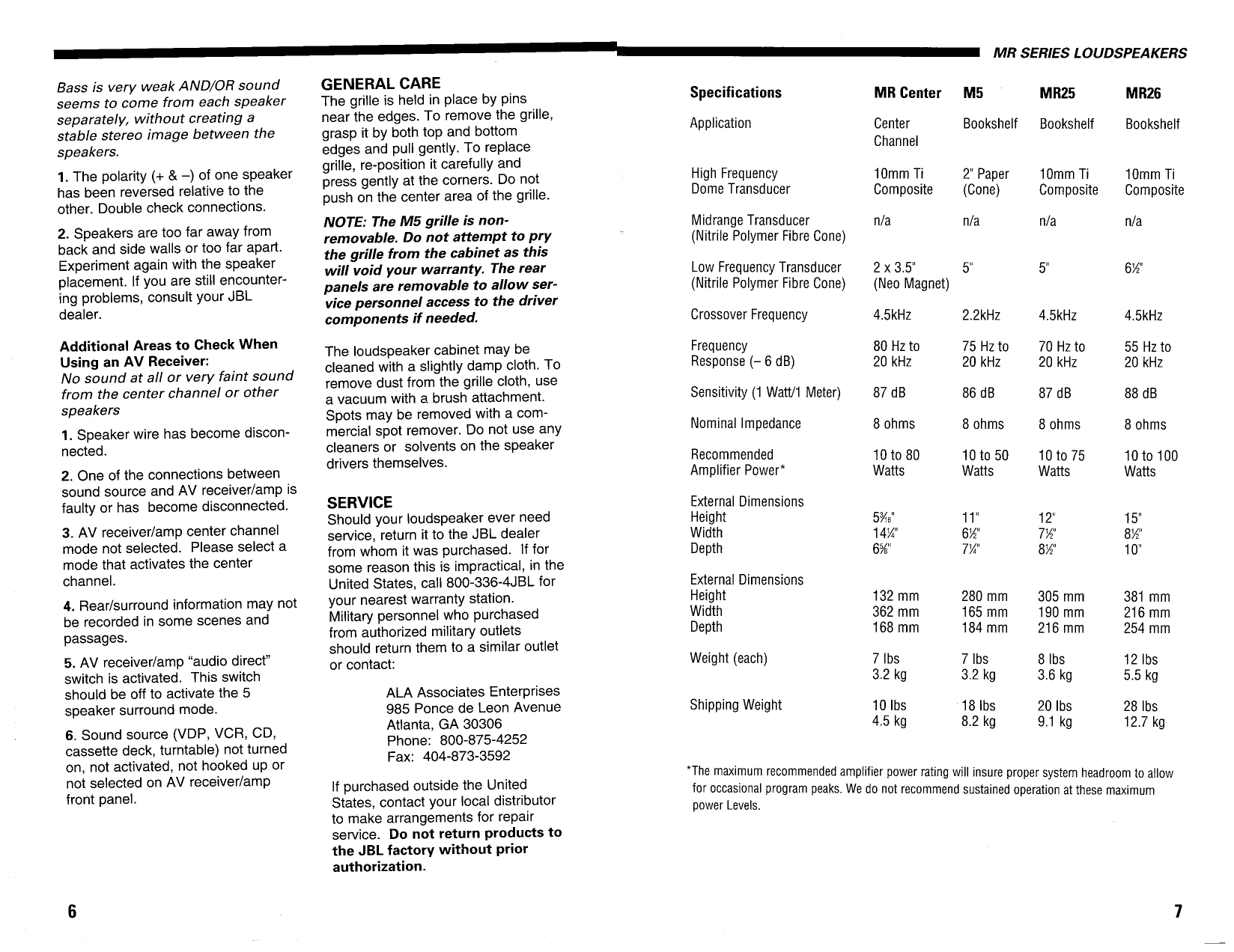 PDF manual for JBL Speaker M5
