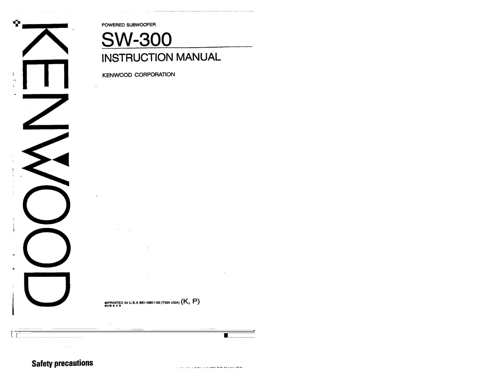 Download free pdf for Kenwood SW-300 Subwoofer manual