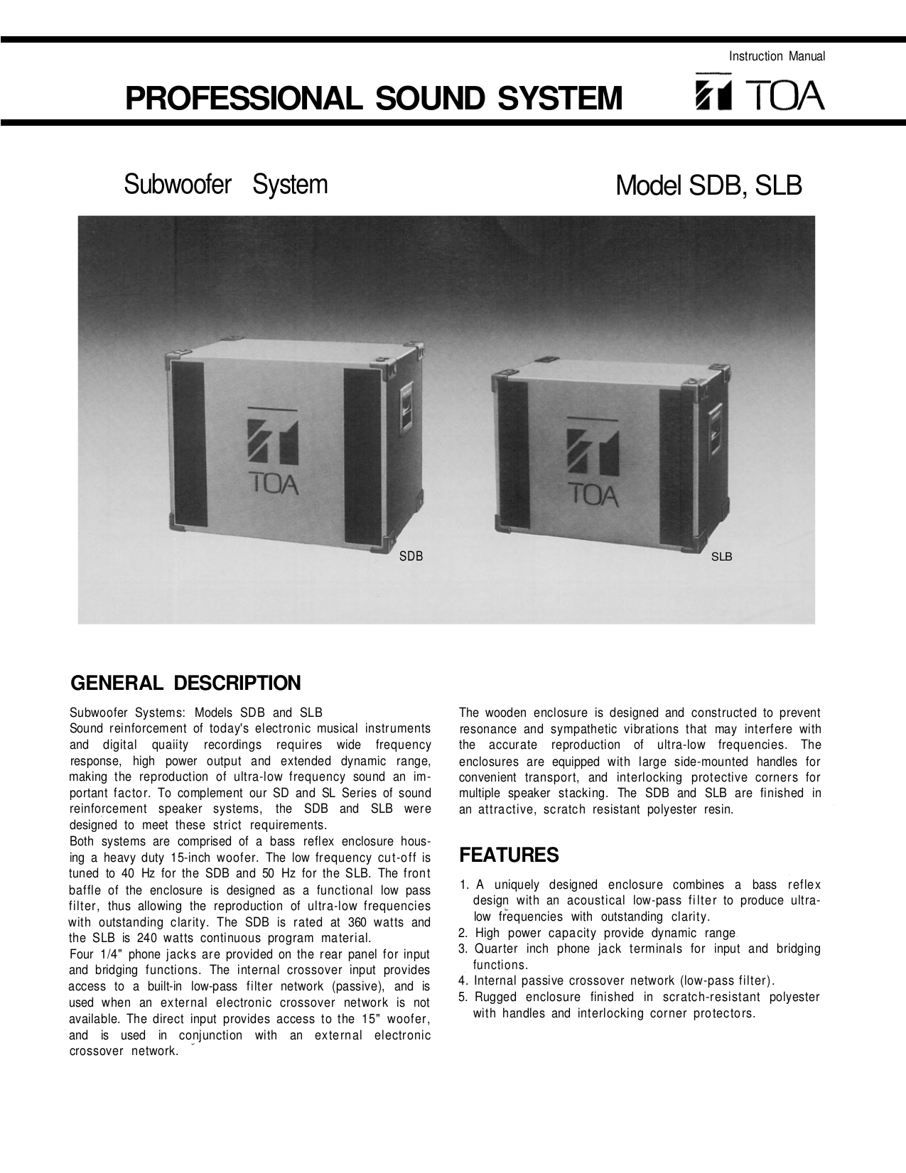 Download free pdf for Toa SLB Subwoofer manual