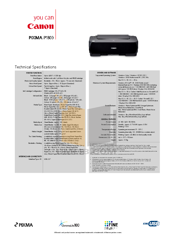 PDF manual for Canon Printer PIXMA iP1800