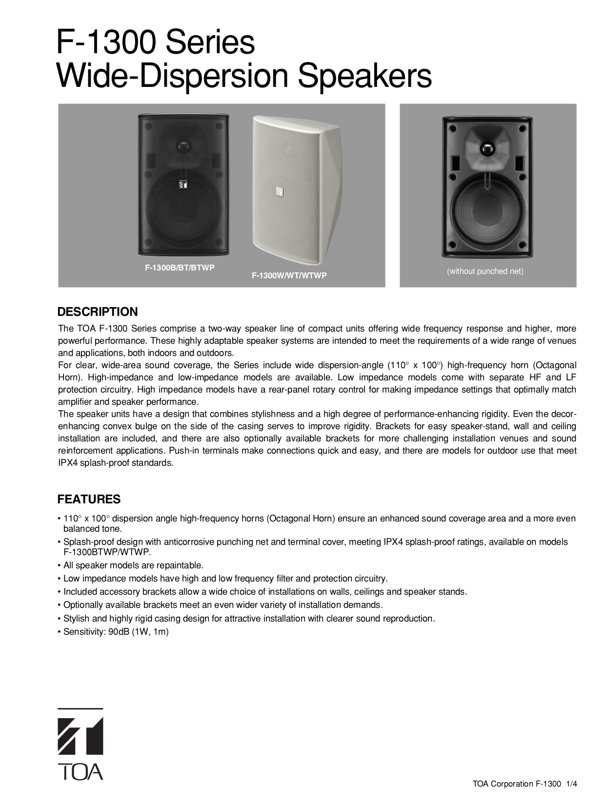 Download free pdf for Toa F-1300W Speaker System manual