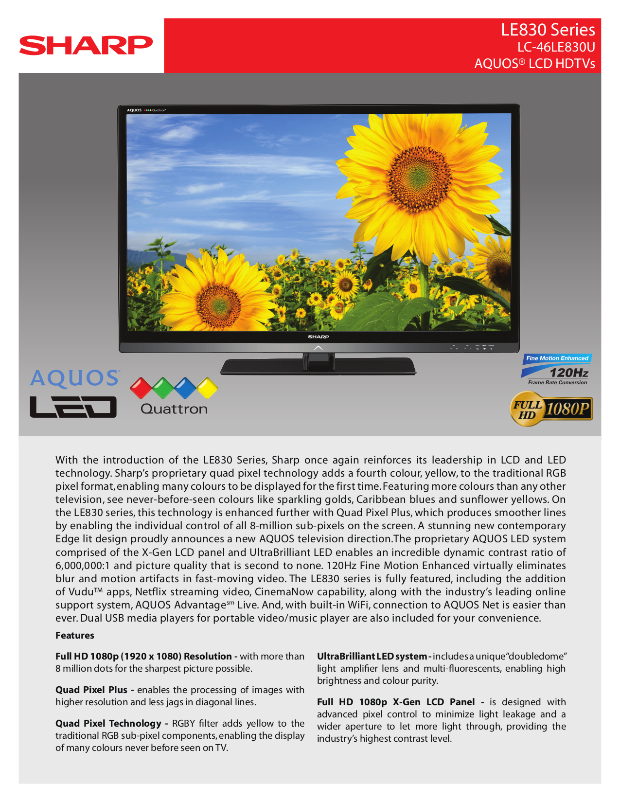 Download free pdf for Sharp AQUOS LC-46LE830U TV manual