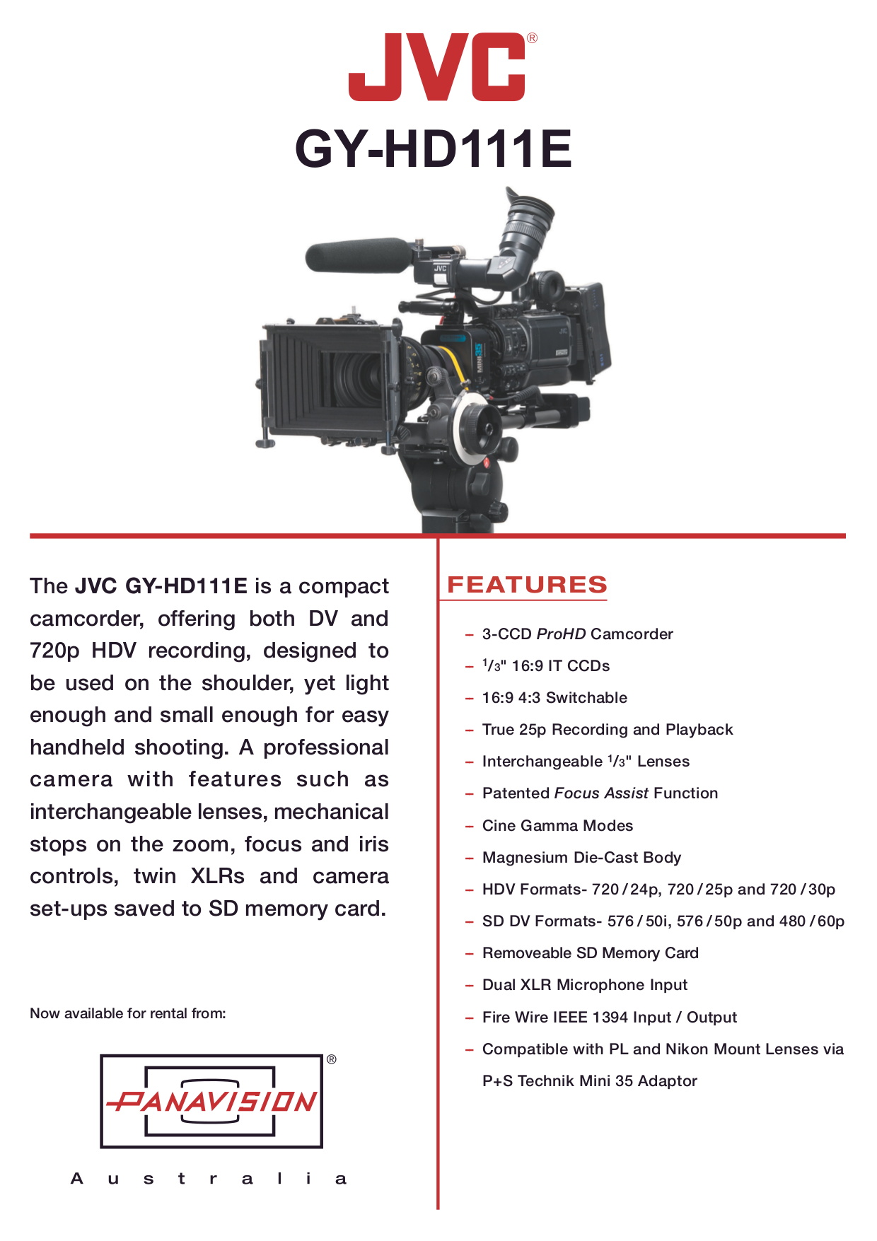 Download free pdf for JVC GY-HD111 Camcorders manual