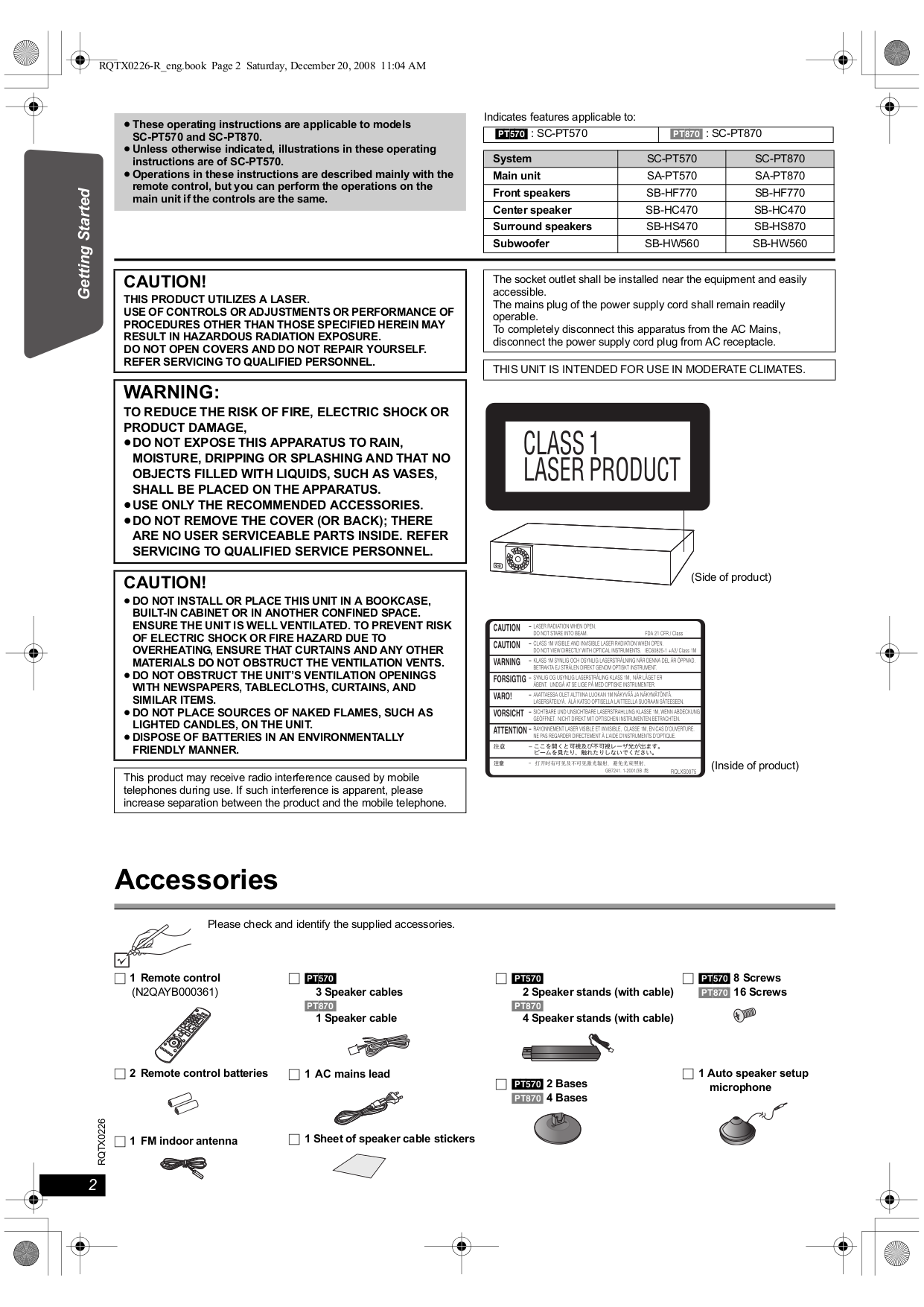PDF manual for Panasonic Home Theater SC-PT570