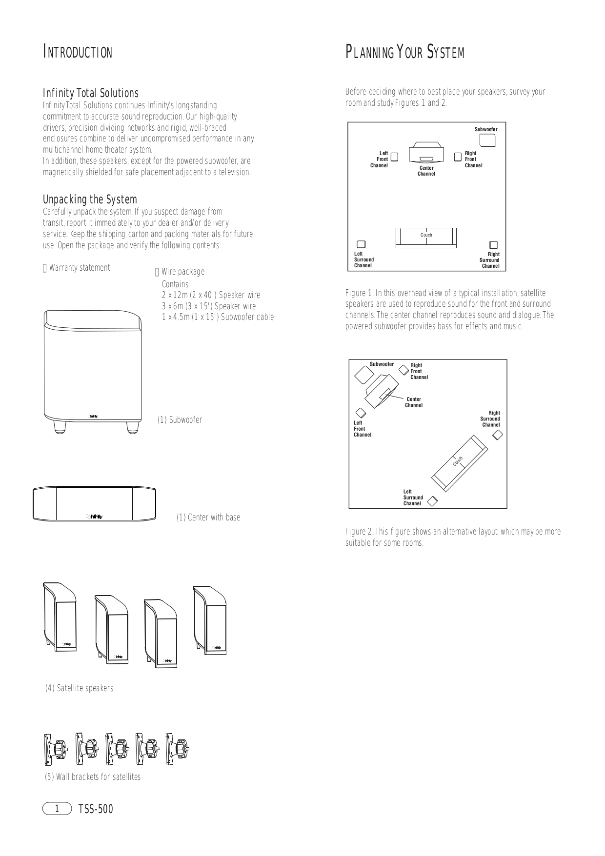 PDF manual for Infinity Speaker System Total Solutions TSS-500