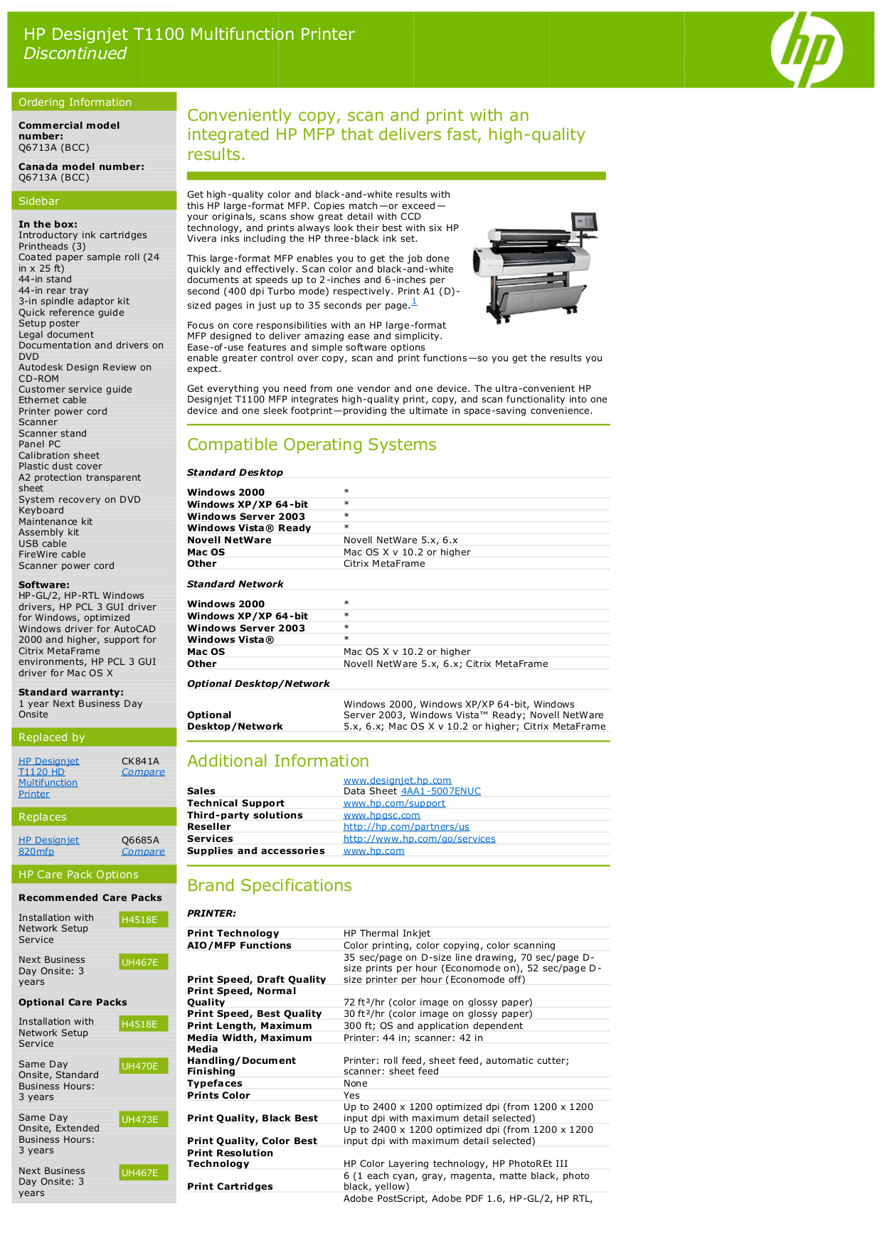 Download free pdf for HP Designjet T1100 MFP Printer manual