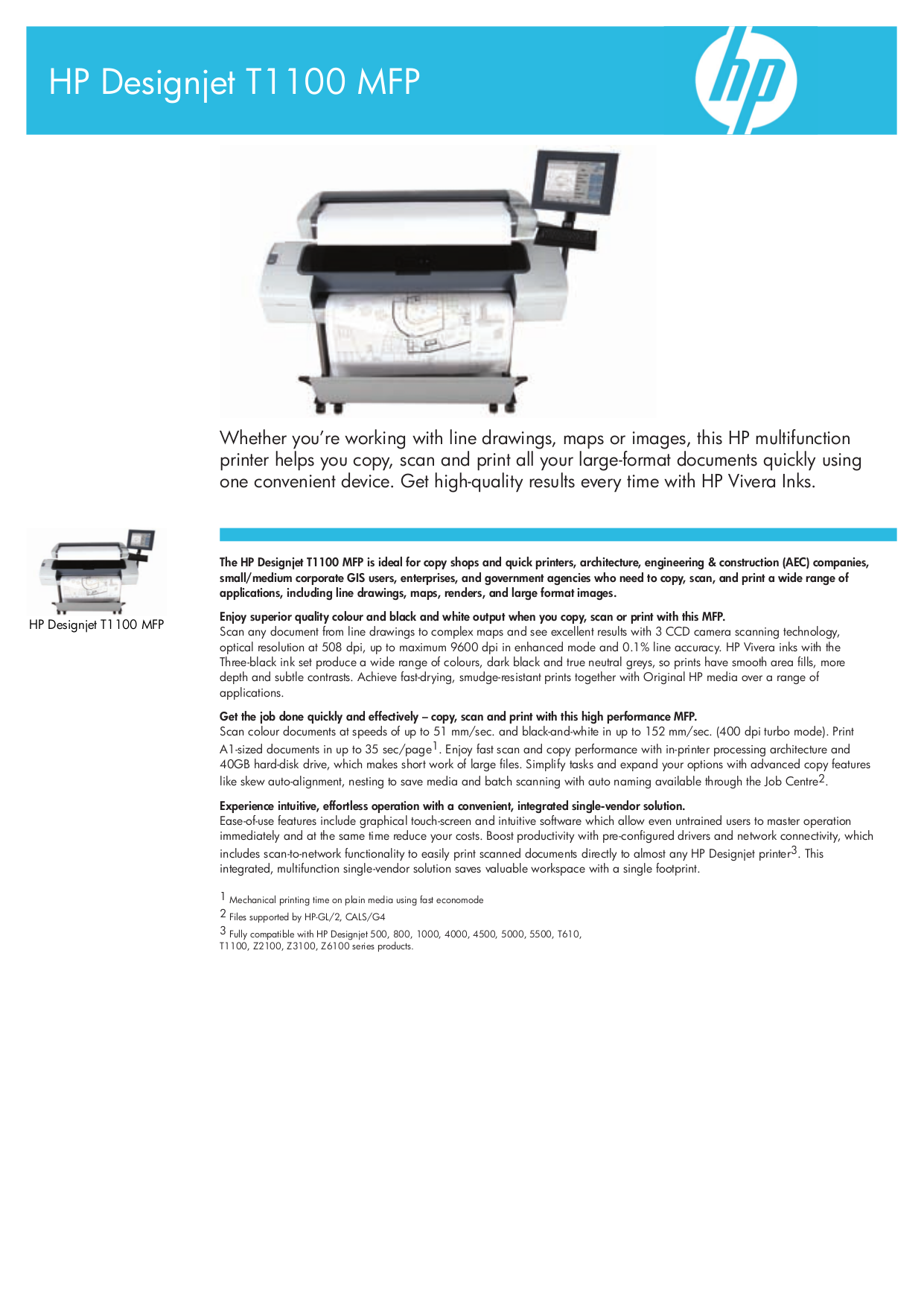 Download free pdf for HP Designjet T1100 MFP Printer manual
