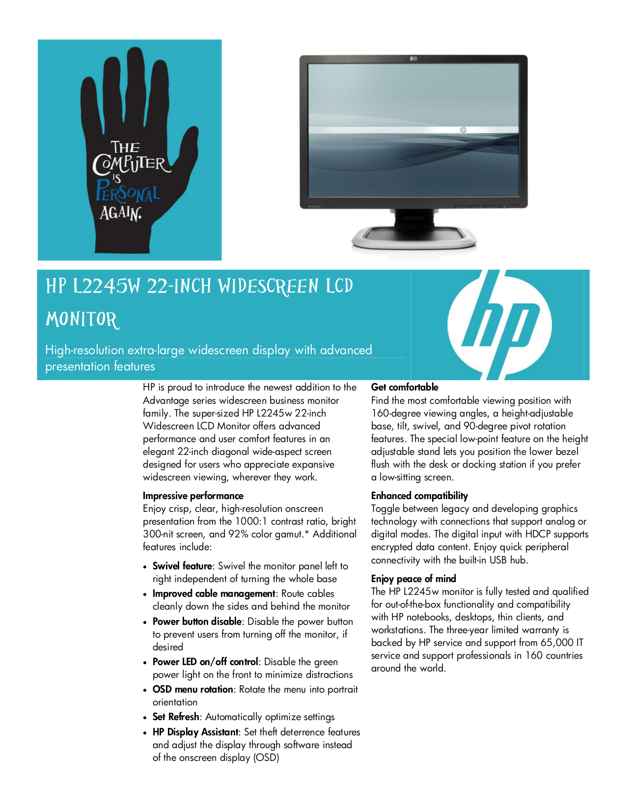 Download free pdf for HP L2245W Monitor manual