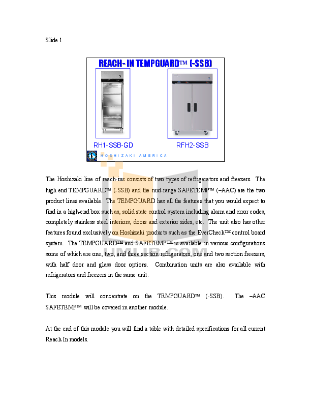 Download free pdf for Hoshizaki Temp Guard RH1-SSB Refrigerator manual