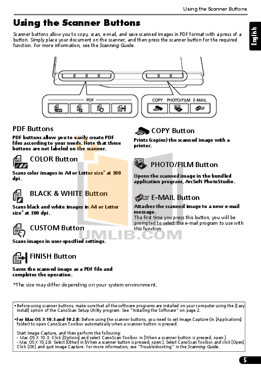 PDF manual for Canon Scanner CanoScan LiDE 600F