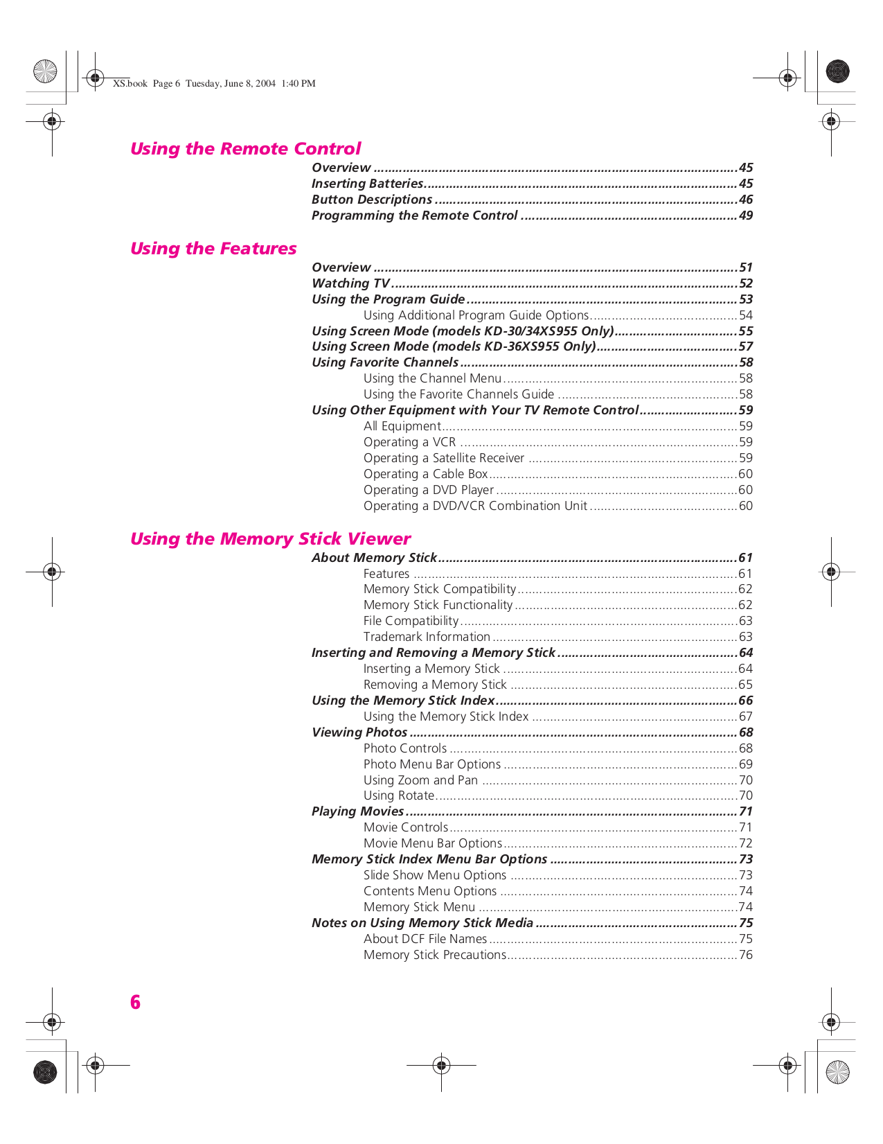PDF manual for Sony TV WEGA KD-36XS955