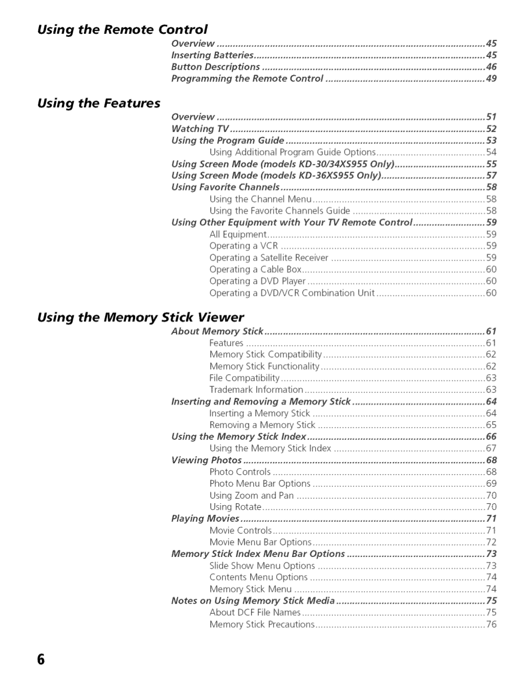 PDF manual for Sony TV WEGA KD-36XS955