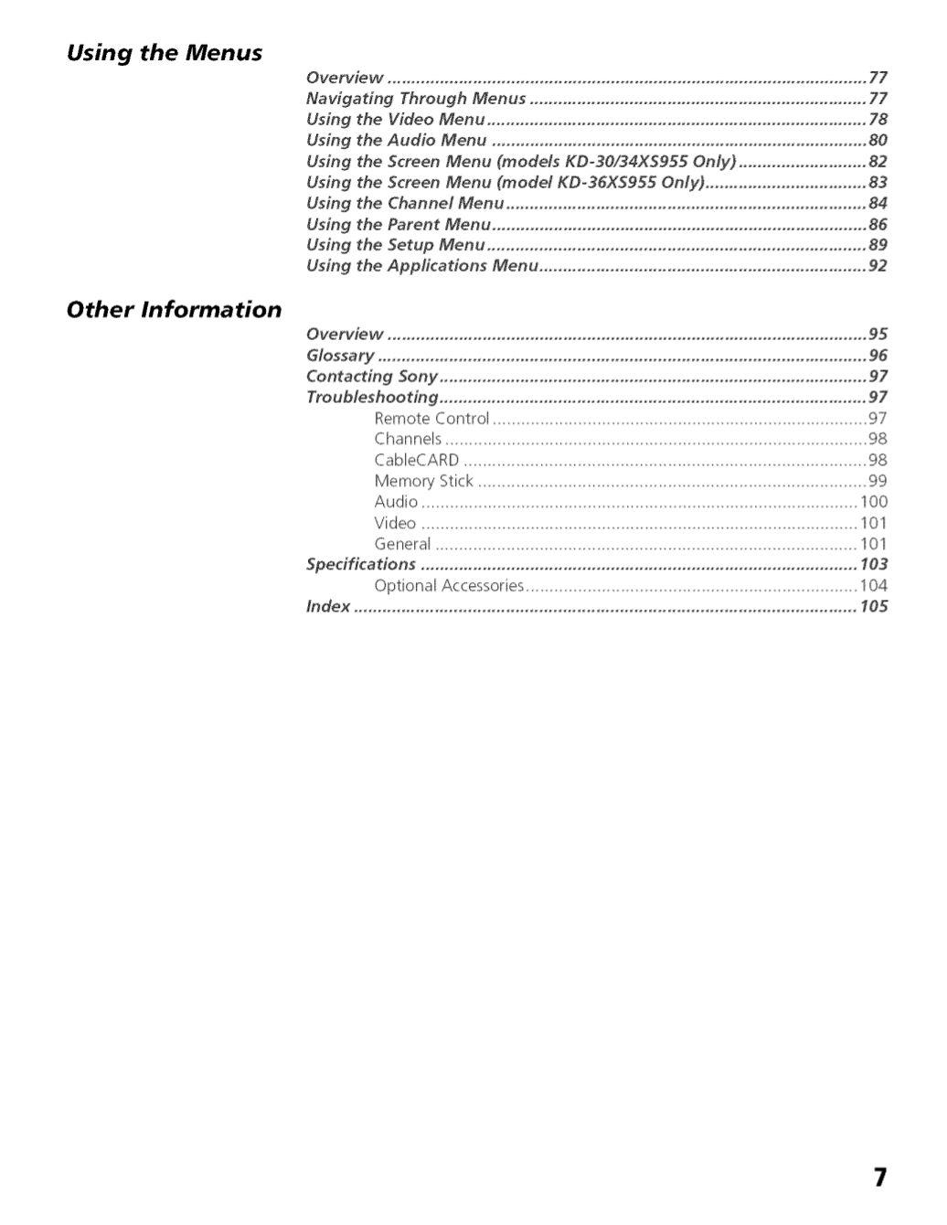 PDF manual for Sony TV WEGA KD-36XS955
