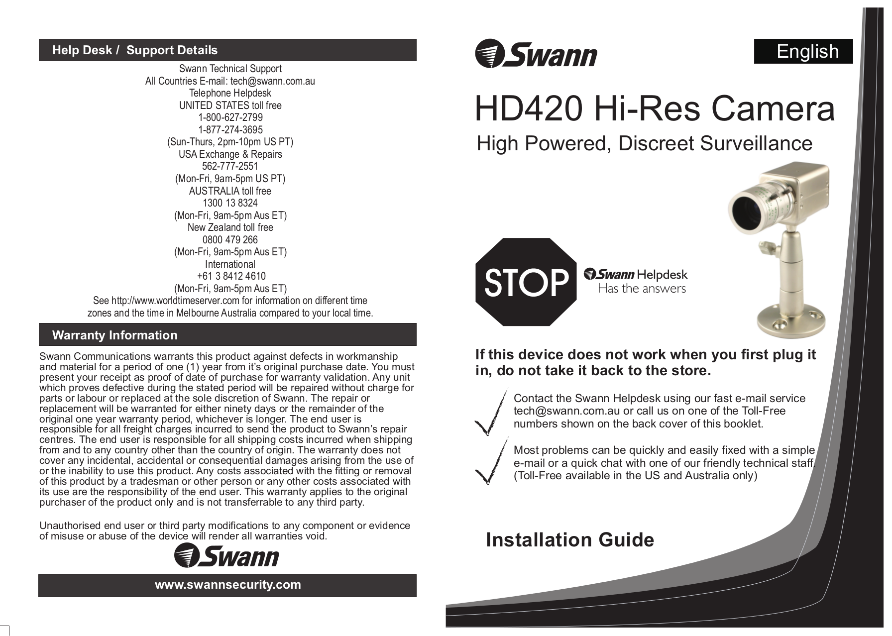 PDF manual for Swann Security Camera HD-420