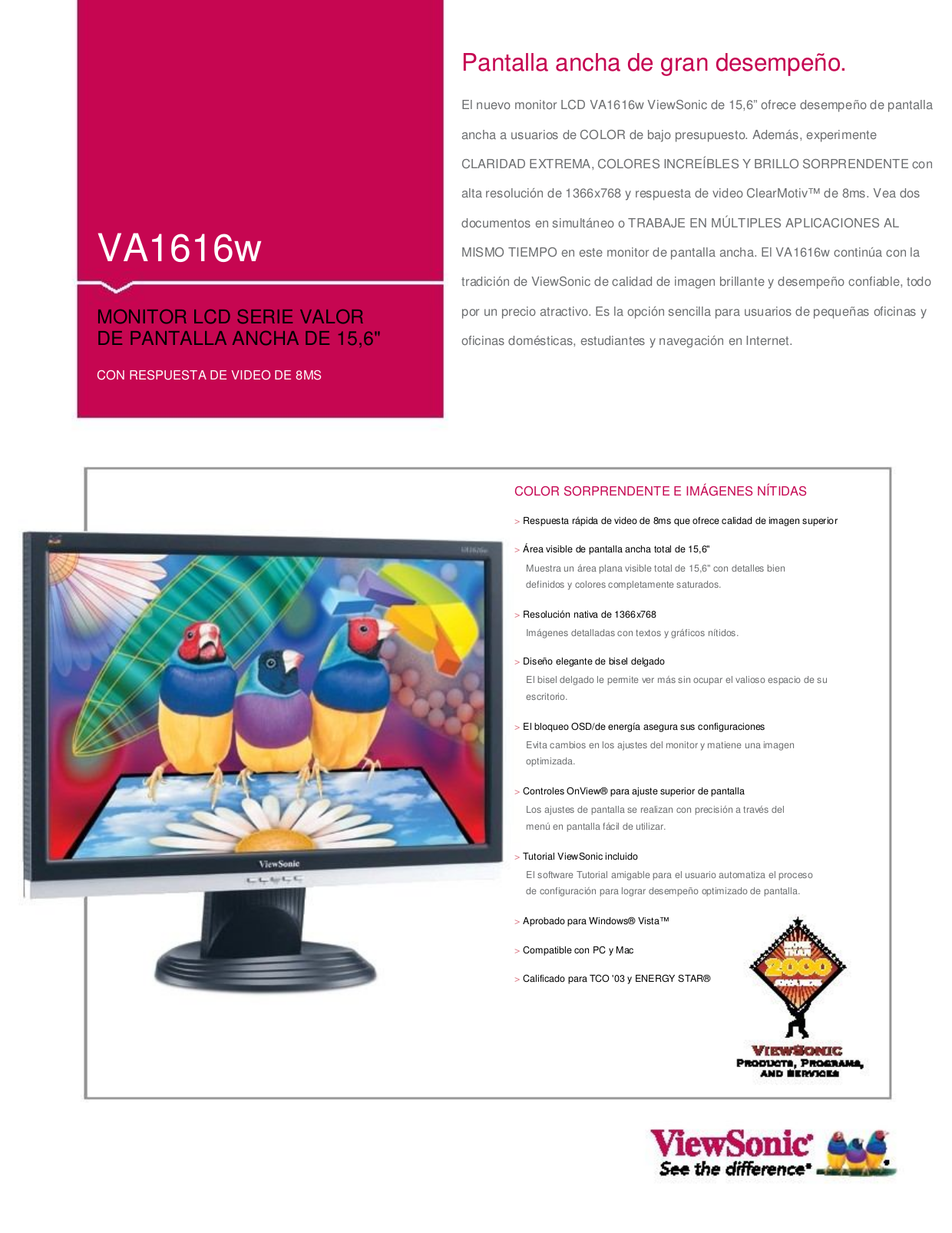 Download free pdf for Viewsonic VA1616W Monitor manual