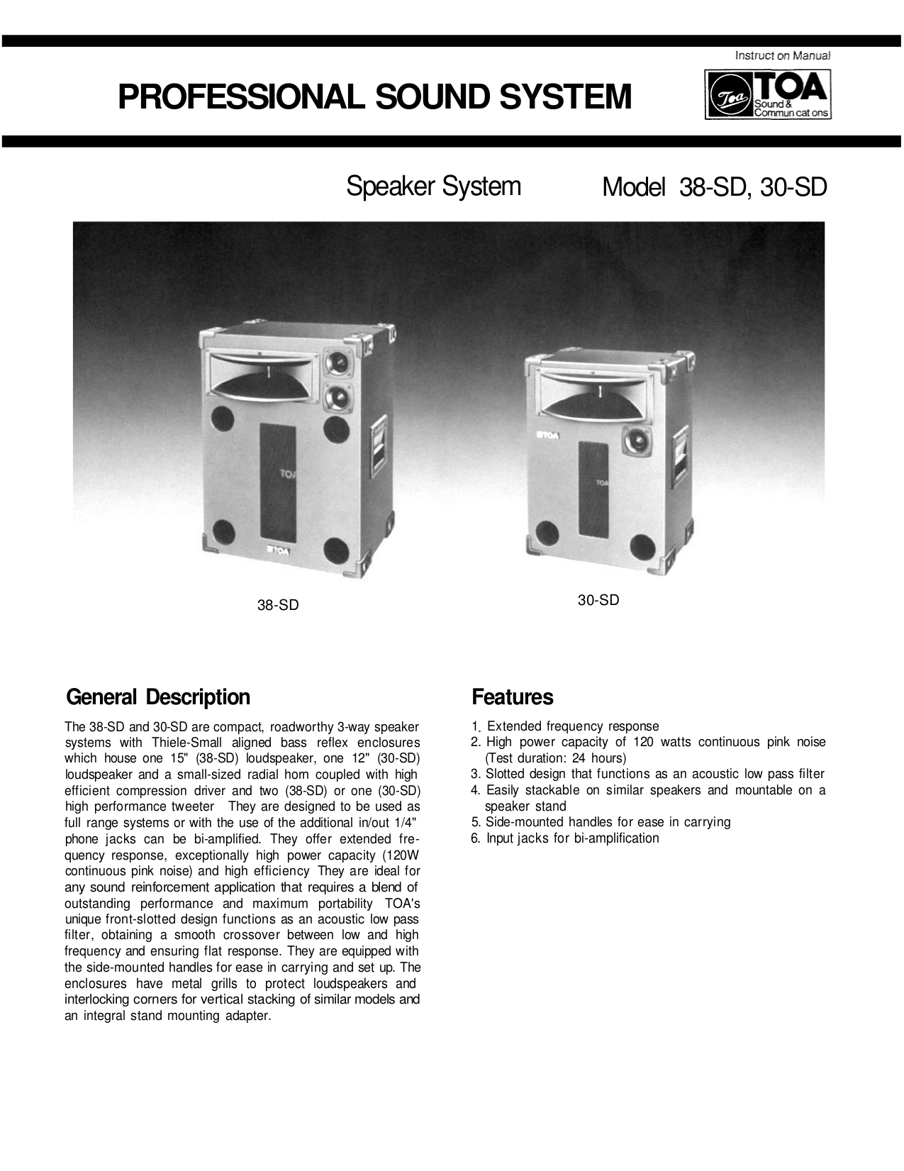 Download free pdf for Toa 38-SD Speaker System manual