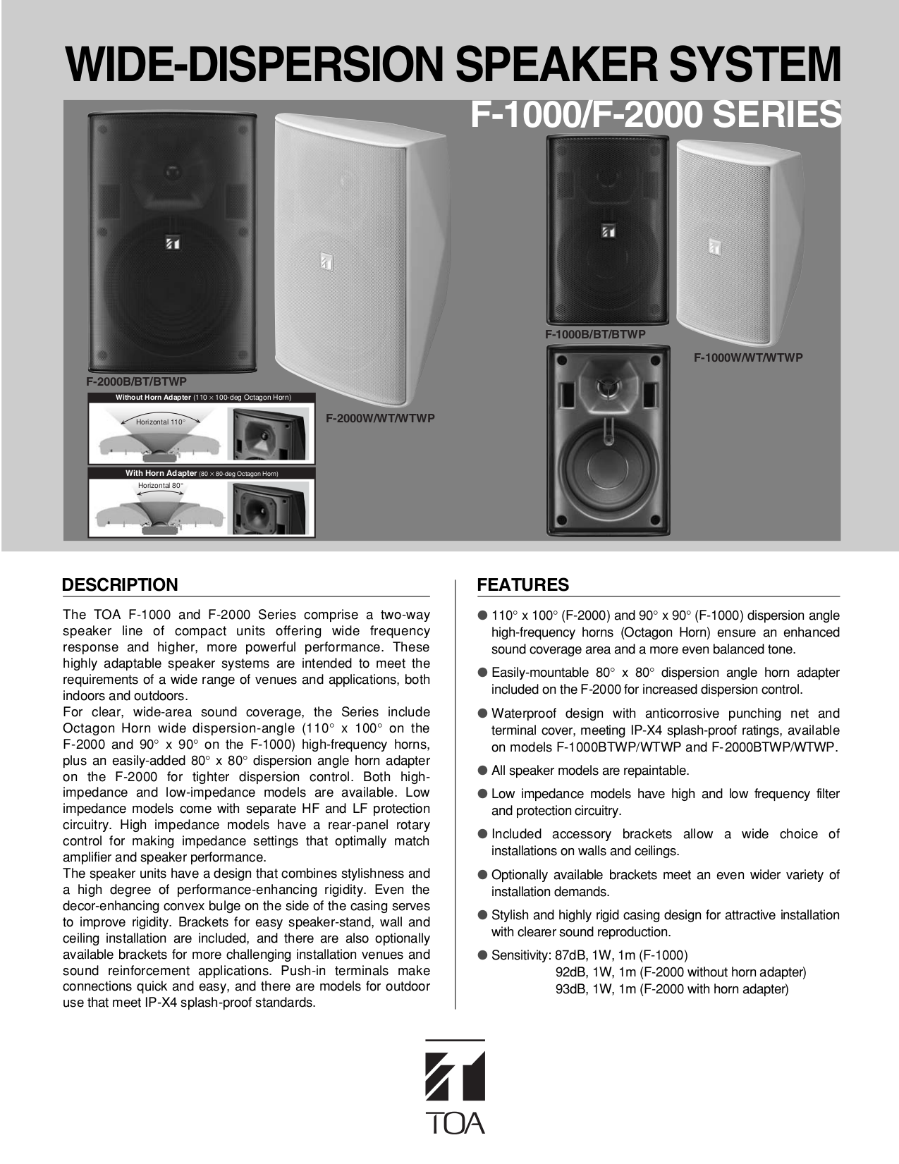 Download free pdf for Toa F-1000WT Speaker System manual