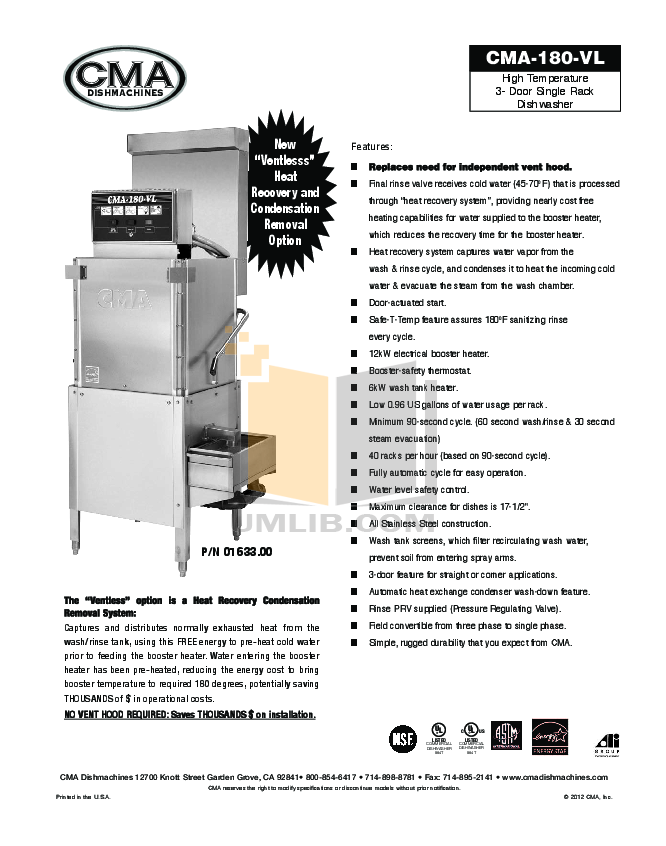 Download free pdf for Cma CMA-180 Dishwasher manual
