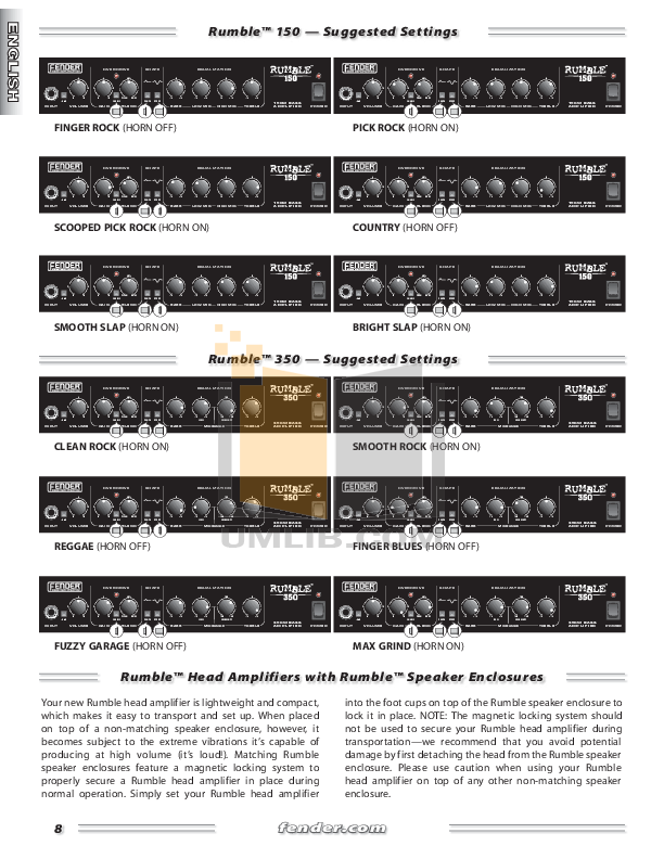 PDF manual for Fender Amp Rumble 100