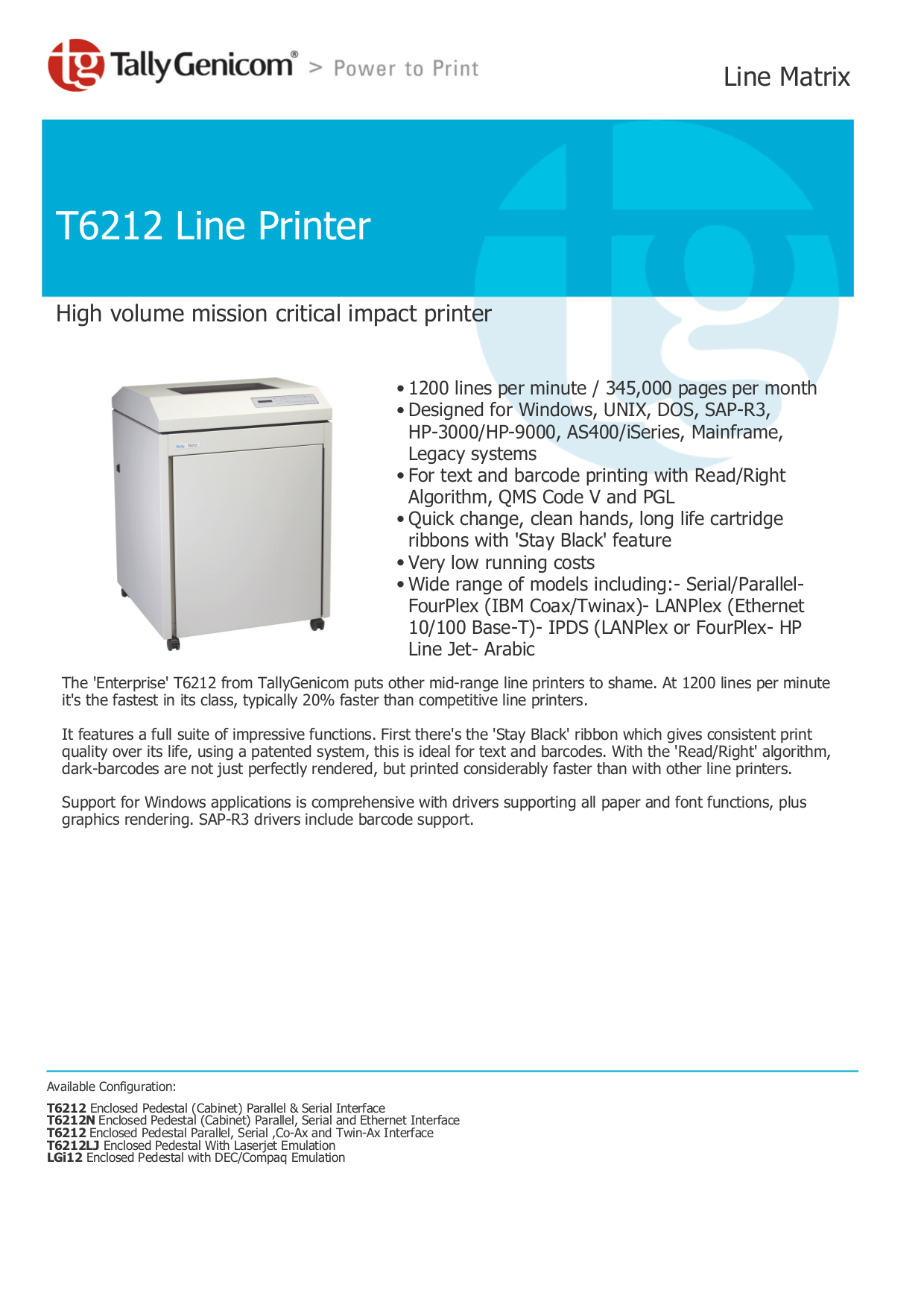PDF manual for TallyGenicom Printer T6212LJ