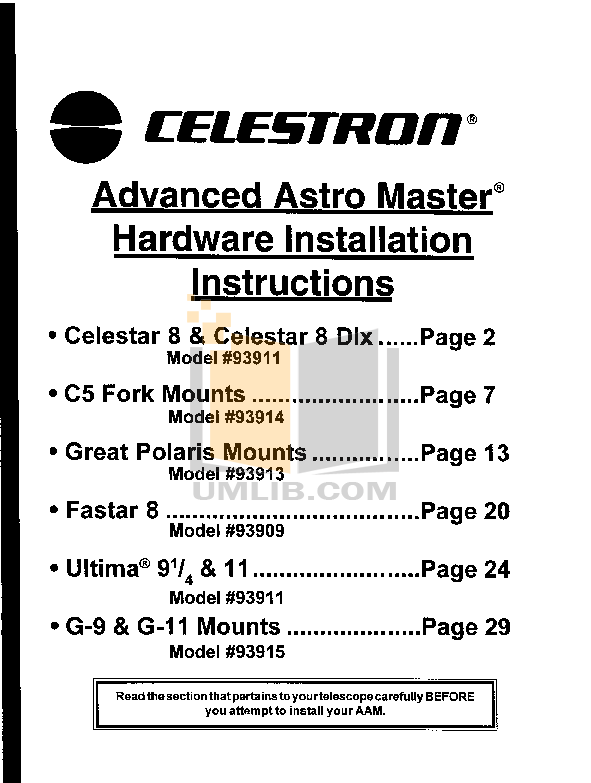Download free pdf for Celestron Celestar 8 Telescope manual