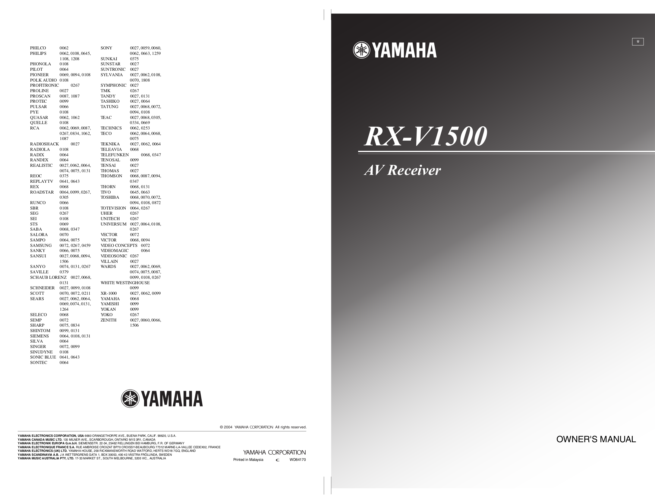 Download free pdf for Yamaha RX-V750 Receiver manual
