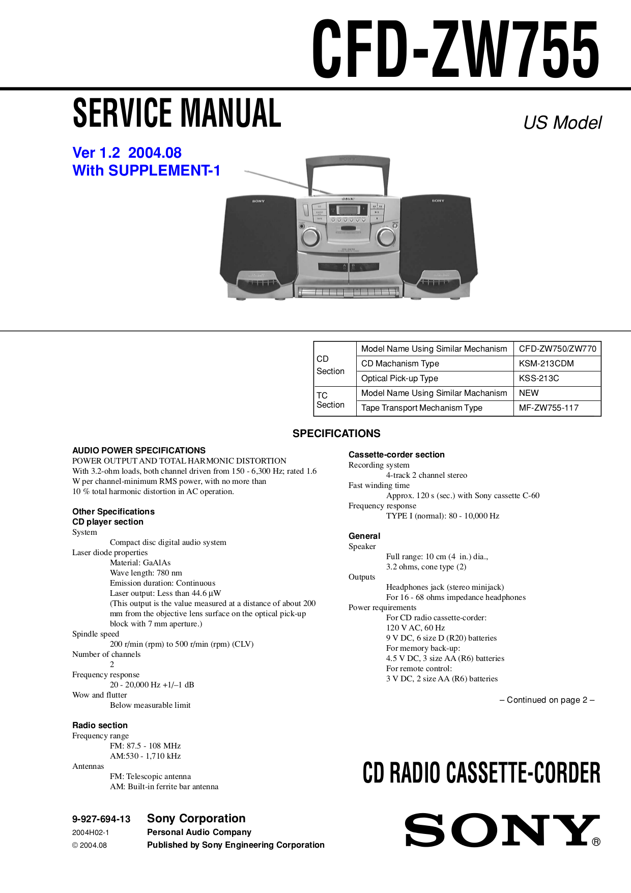 PDF manual for Sony Boombox CFD-ZW755
