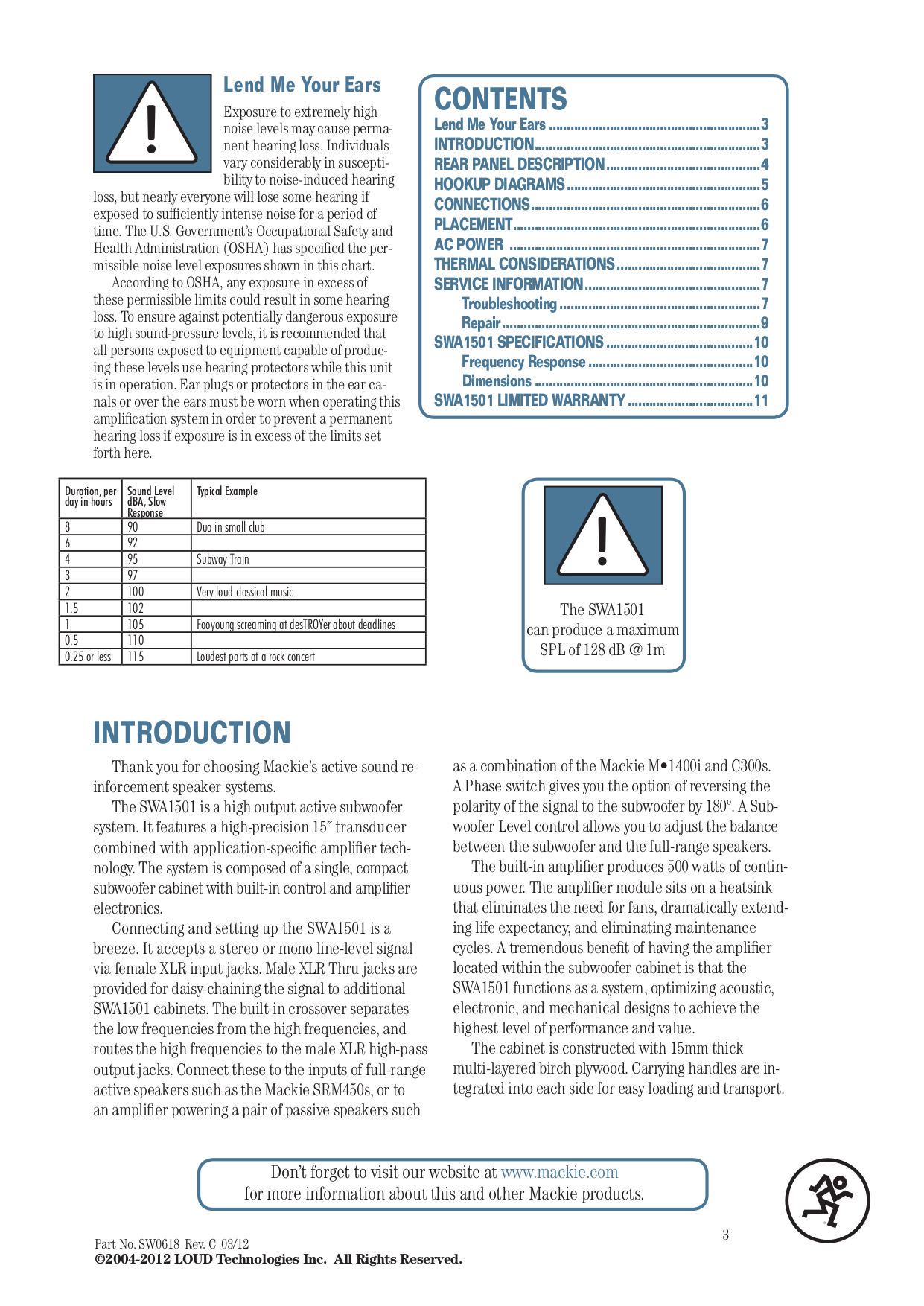 PDF manual for Mackie Subwoofer SWA1501