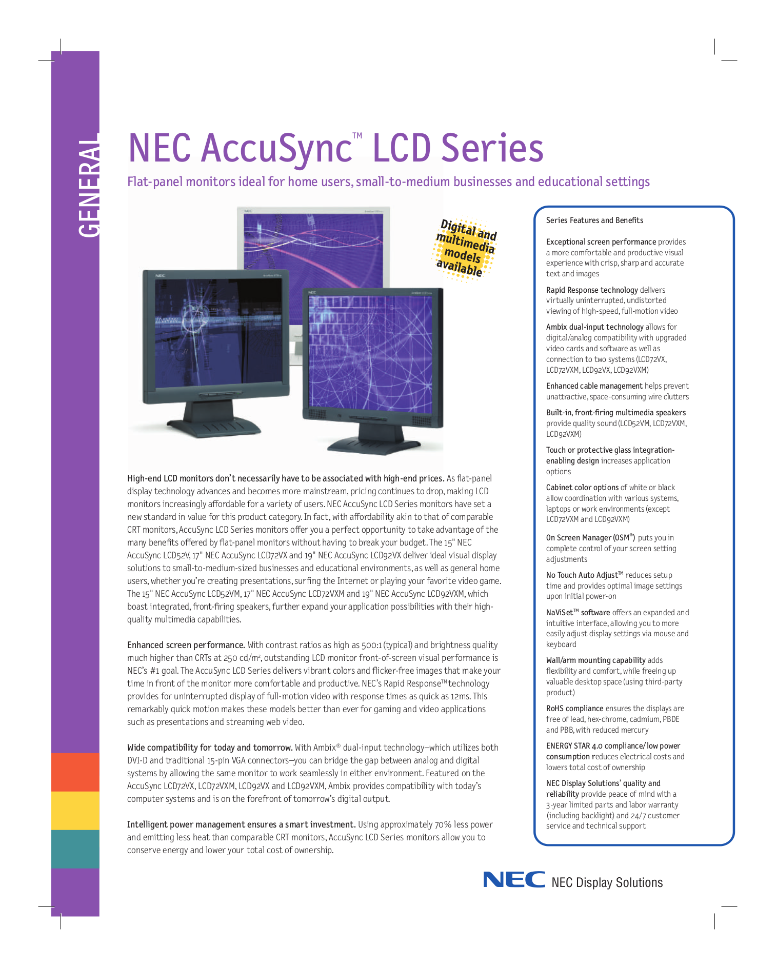 Download free pdf for NEC AccuSync LCD72VX Monitor manual