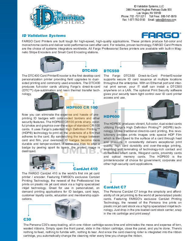 Download free pdf for Fargo HDP600 CR100 Printer manual