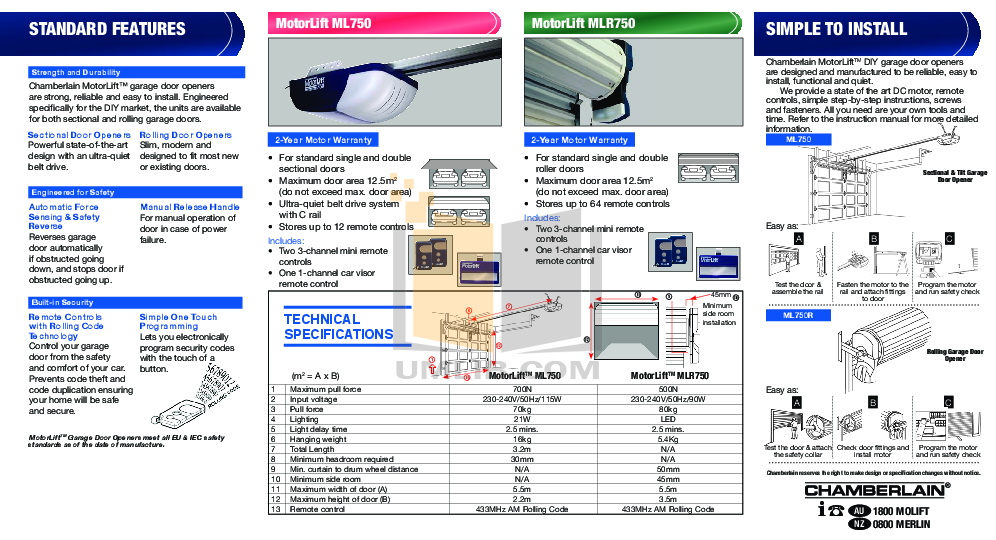 PDF manual for Chamberlain Other 750 Remote Controls