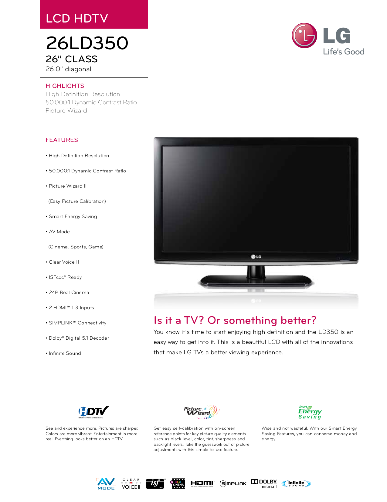 Download free pdf for LG 26LD350 TV manual
