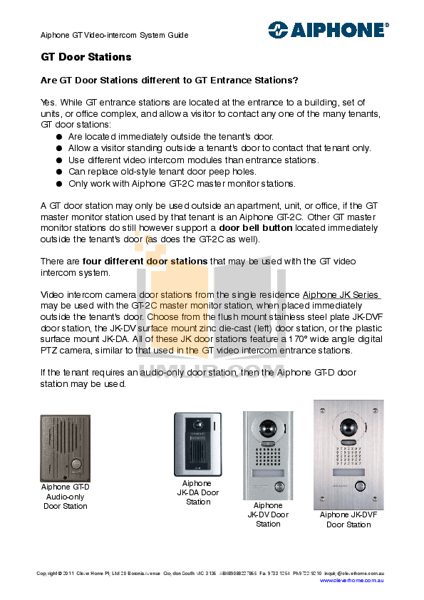 PDF manual for Aiphone Other GF-1D Intercoms
