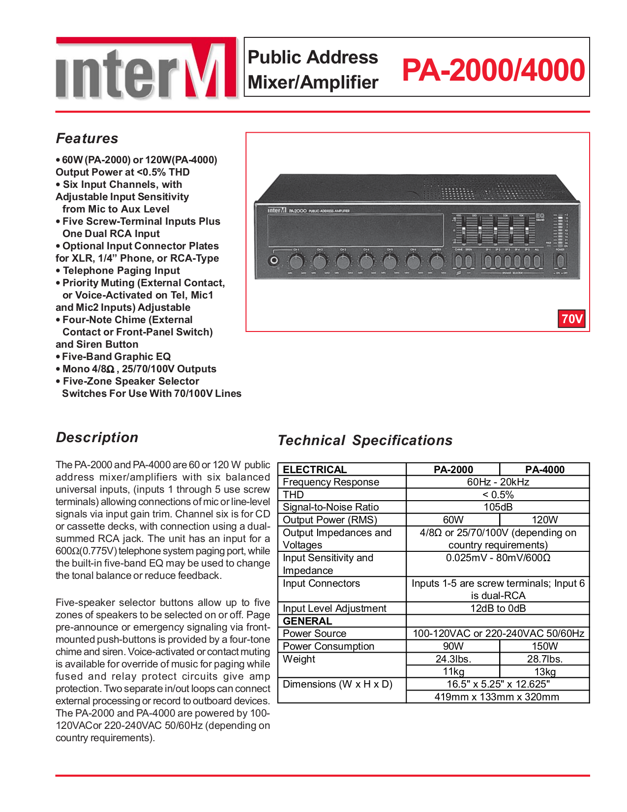 Download free pdf for Inter-m PA-4000 Mixer-Amps Combo Other manual