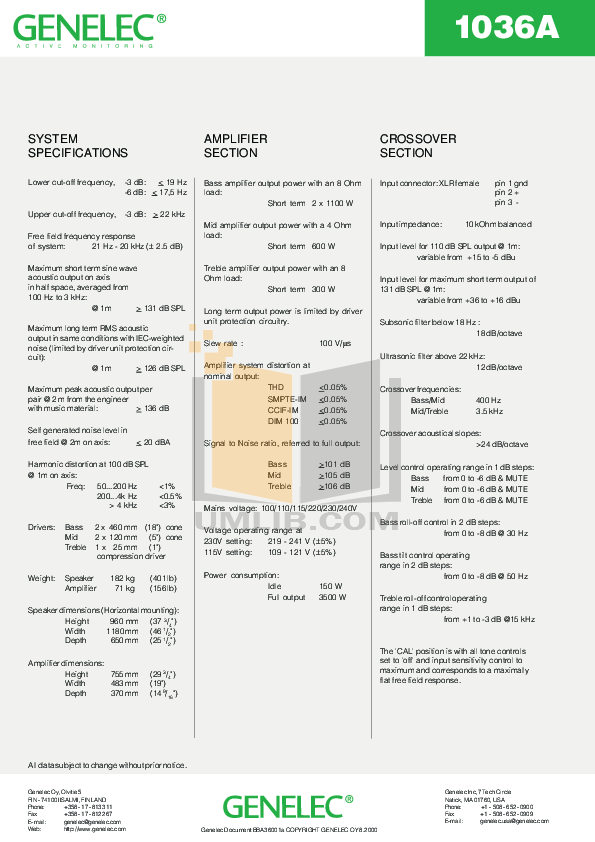 PDF manual for Genelec Speaker 1036A