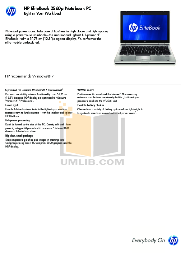 Download free pdf for HP EliteBook 2560p Laptop manual