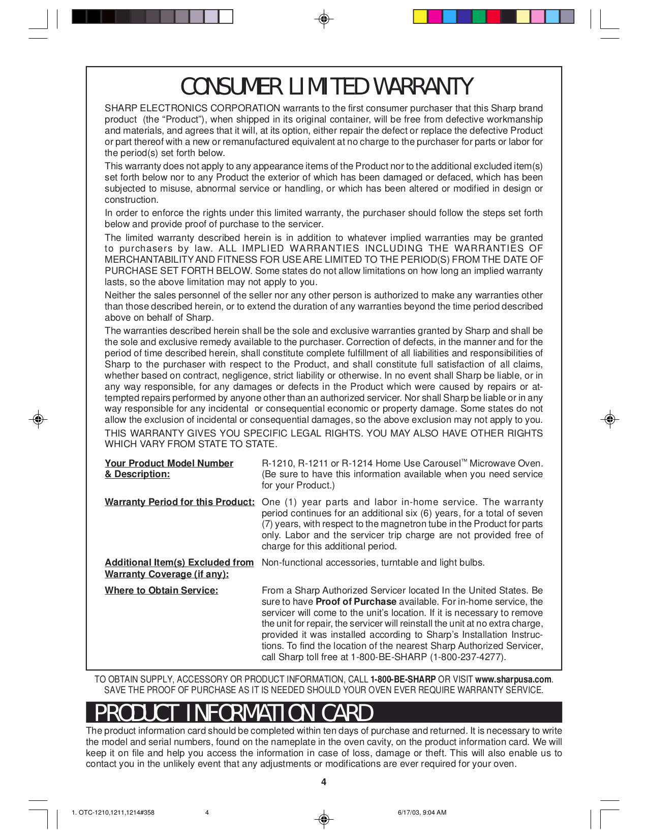 PDF manual for Sharp Microwave R-1214T
