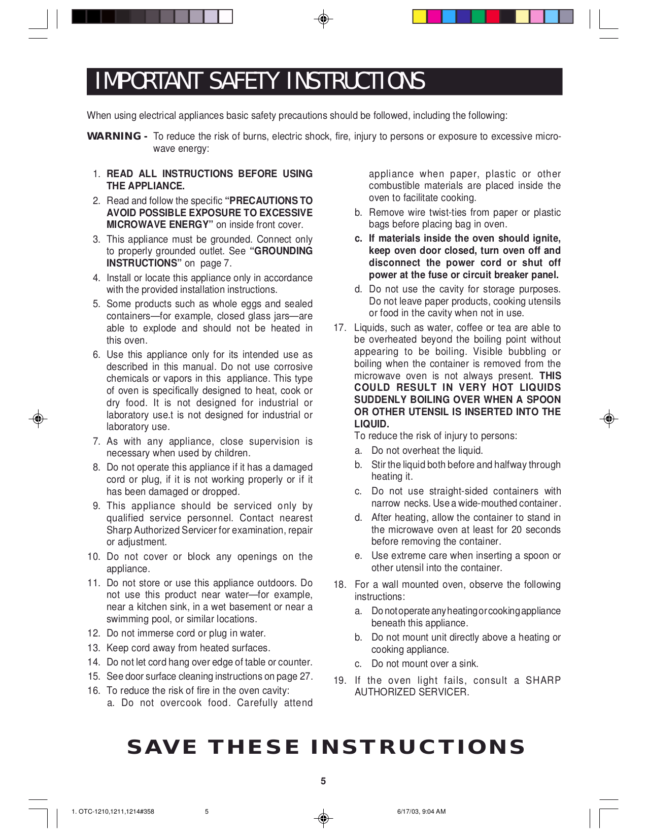PDF manual for Sharp Microwave R-1214T