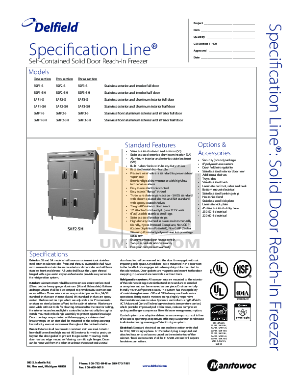 Download free pdf for Delfield SSF3-S Freezer manual