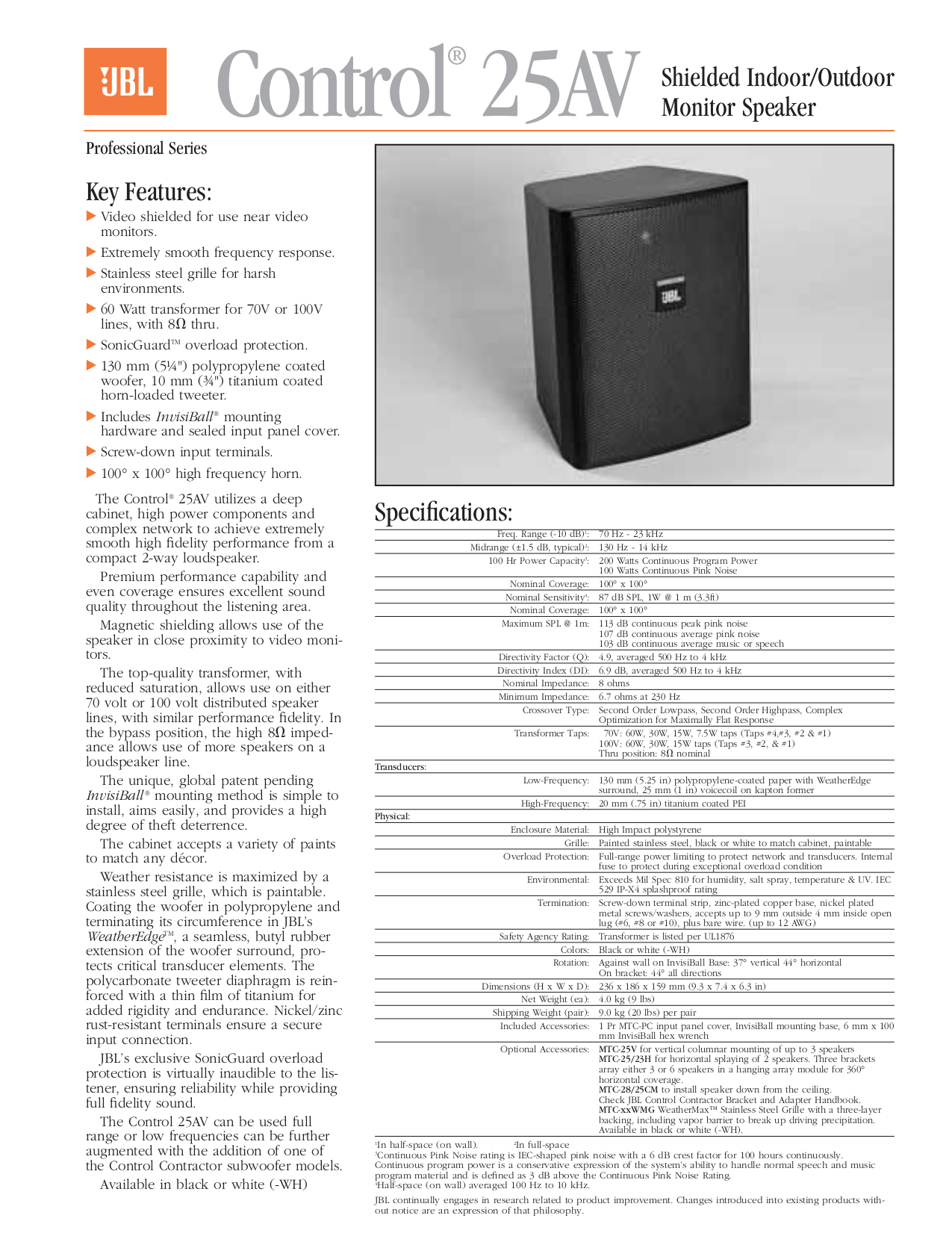 Download free pdf for JBL Control Control 23T Speaker manual