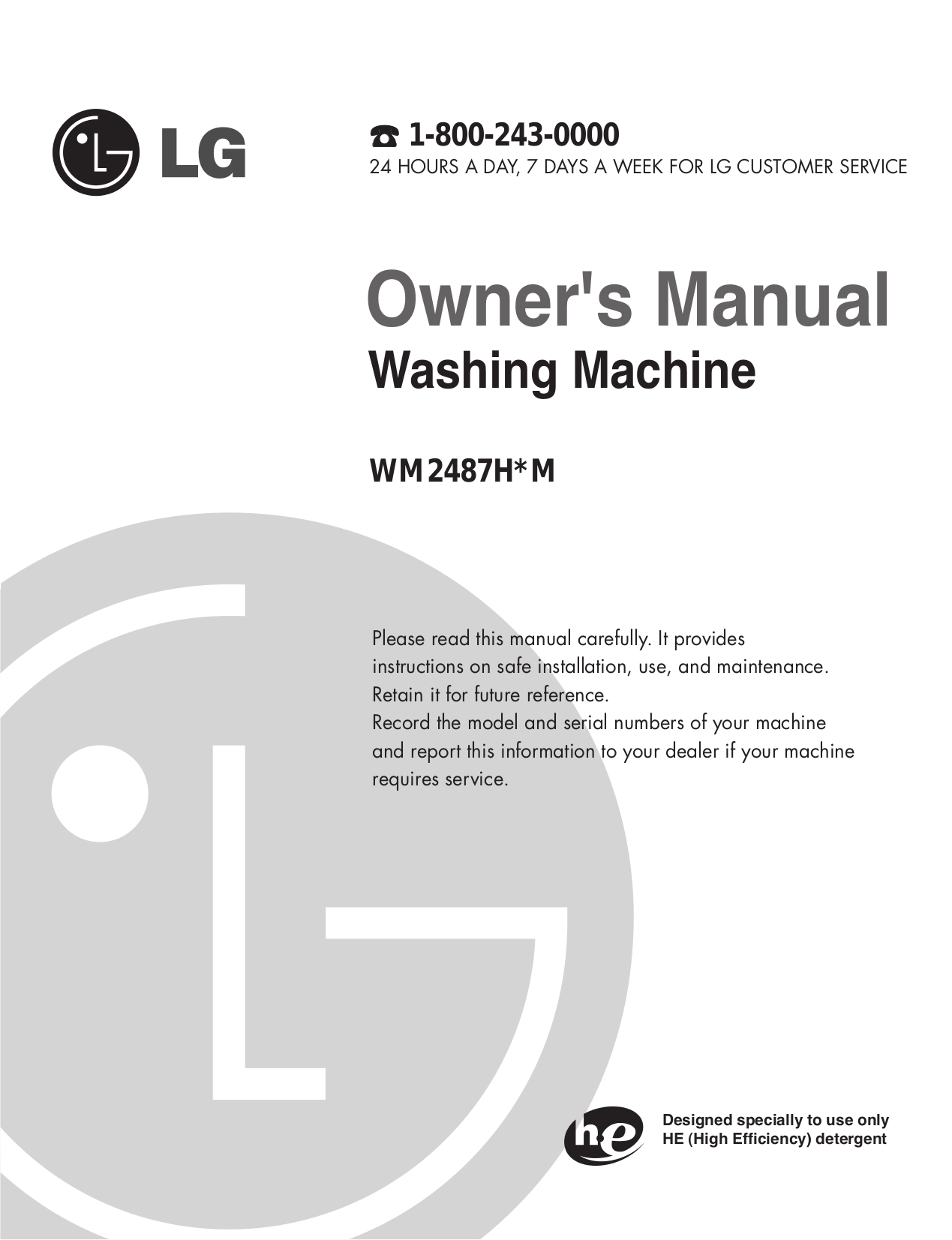 Download free pdf for LG WM2487H Washer manual