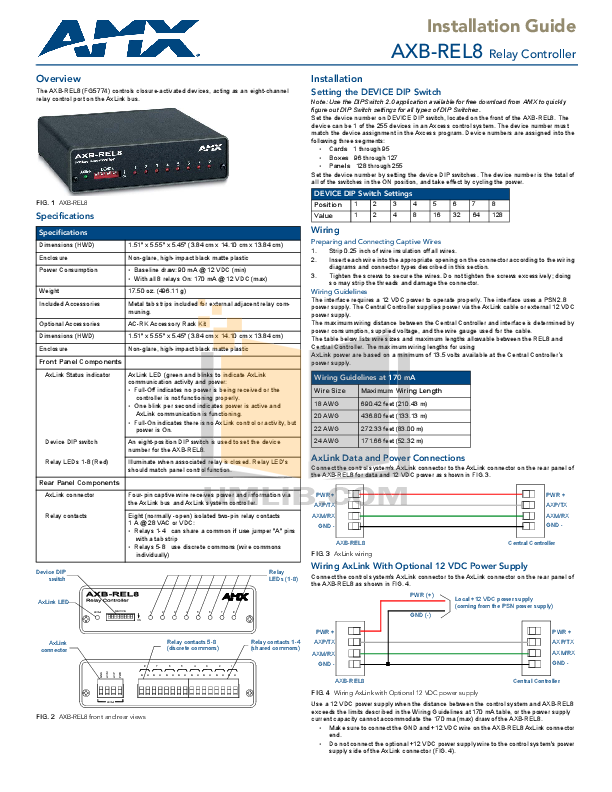Download free pdf for Amx AXC-REL8 Relay Card Other manual