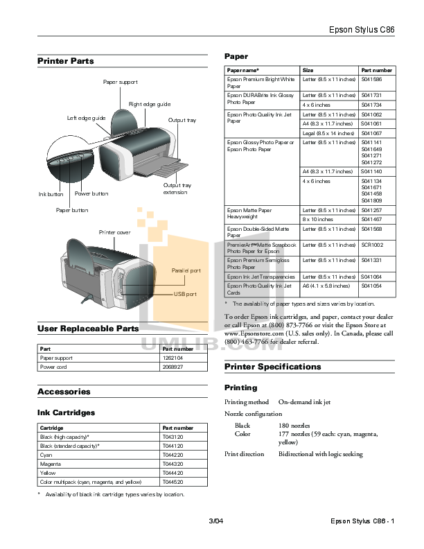 Download free pdf for Epson Stylus D88 Printer manual