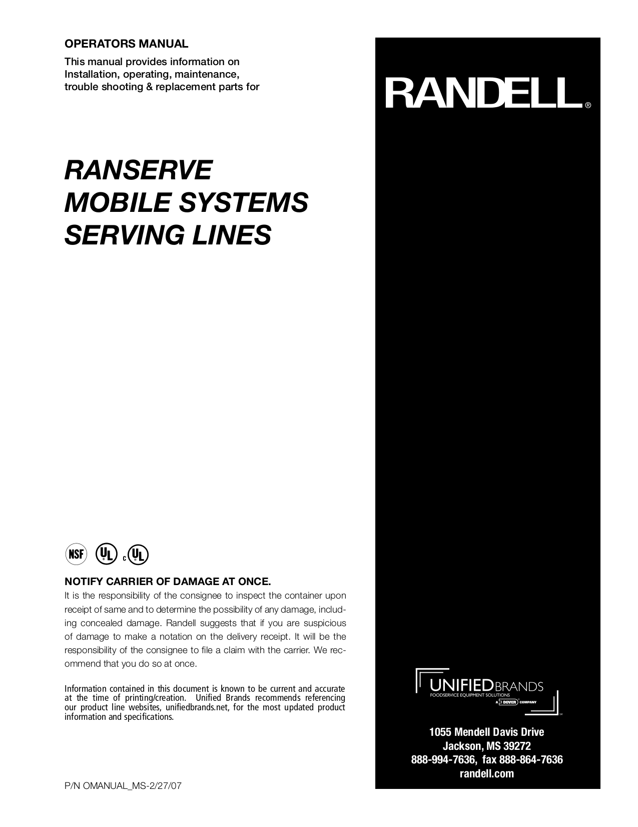 Download free pdf for Randell RANFG SCA-5 Refrigerator manual