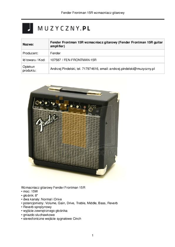 PDF manual for Fender Amp Frontman 15R
